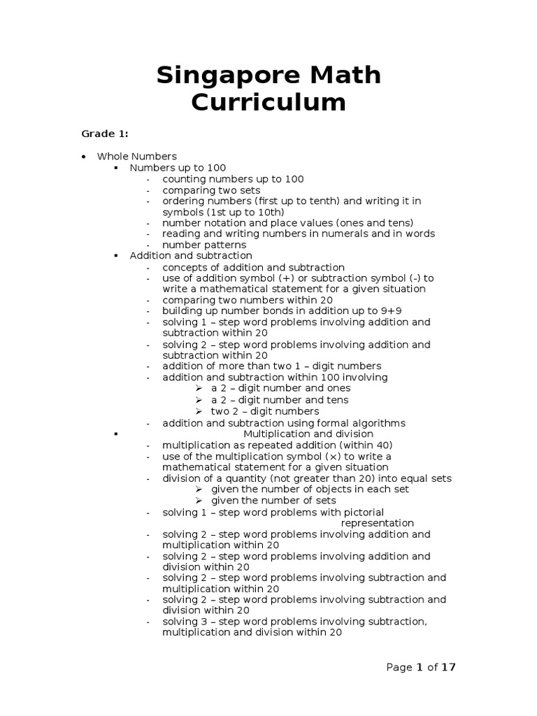 Singapore Math Curriculum (Grade 1 - 6) | PDF | Fraction (Mathematics ...