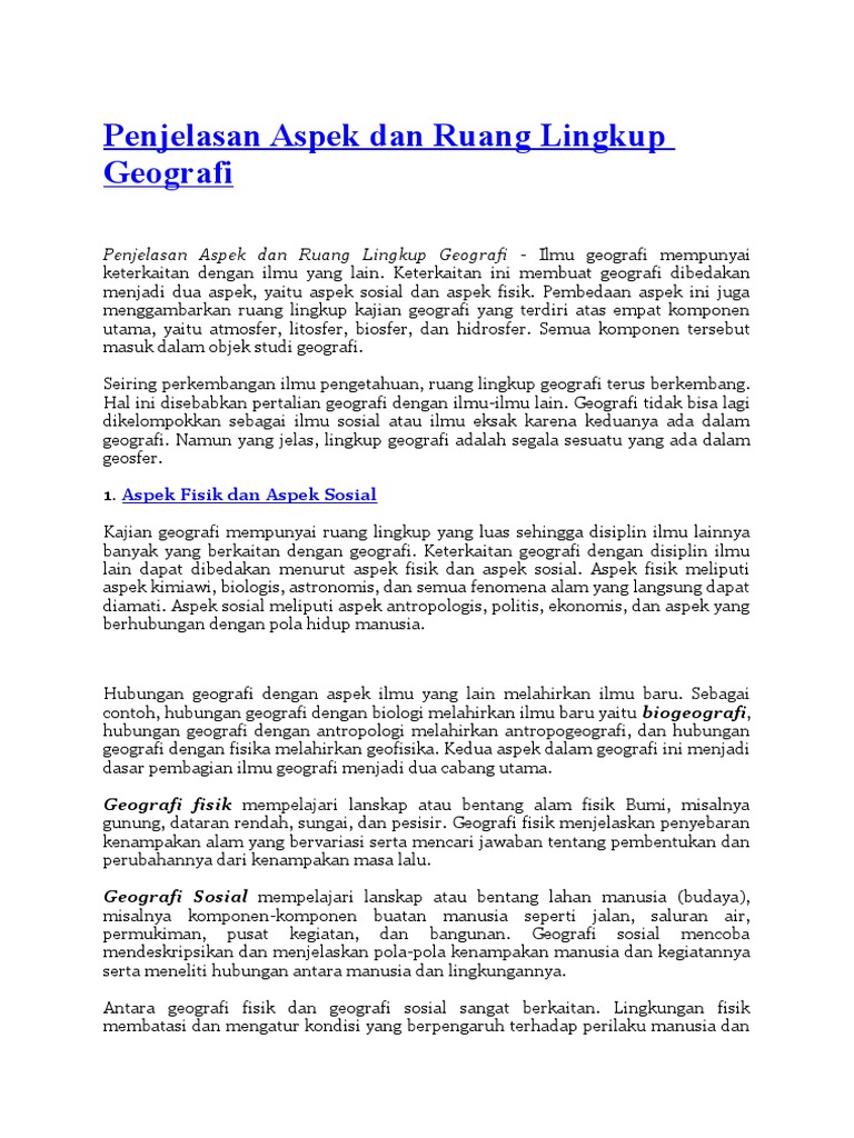 Penjelasan Aspek Dan Ruang Lingkup Geografi | PDF