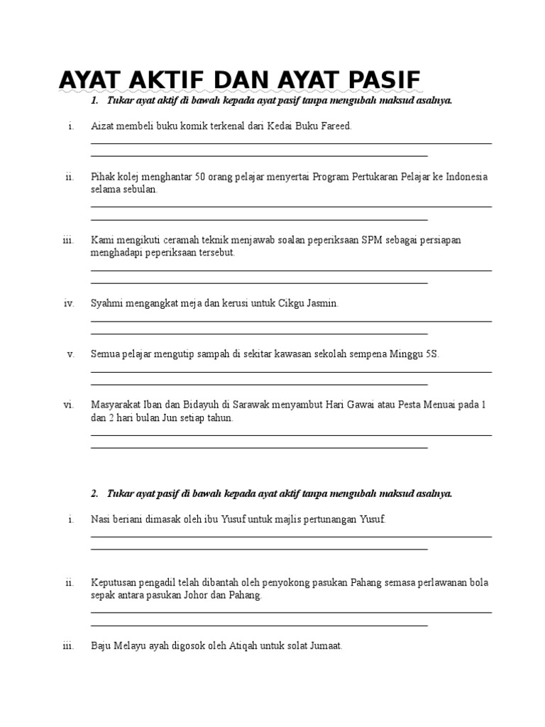 Latihan Ayat Aktif Dan Ayat Pasif | PDF