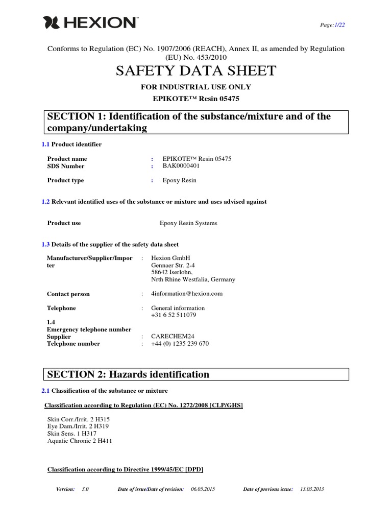 Epikote Resin 05475 Eu en | PDF | Toxicity | Firefighter