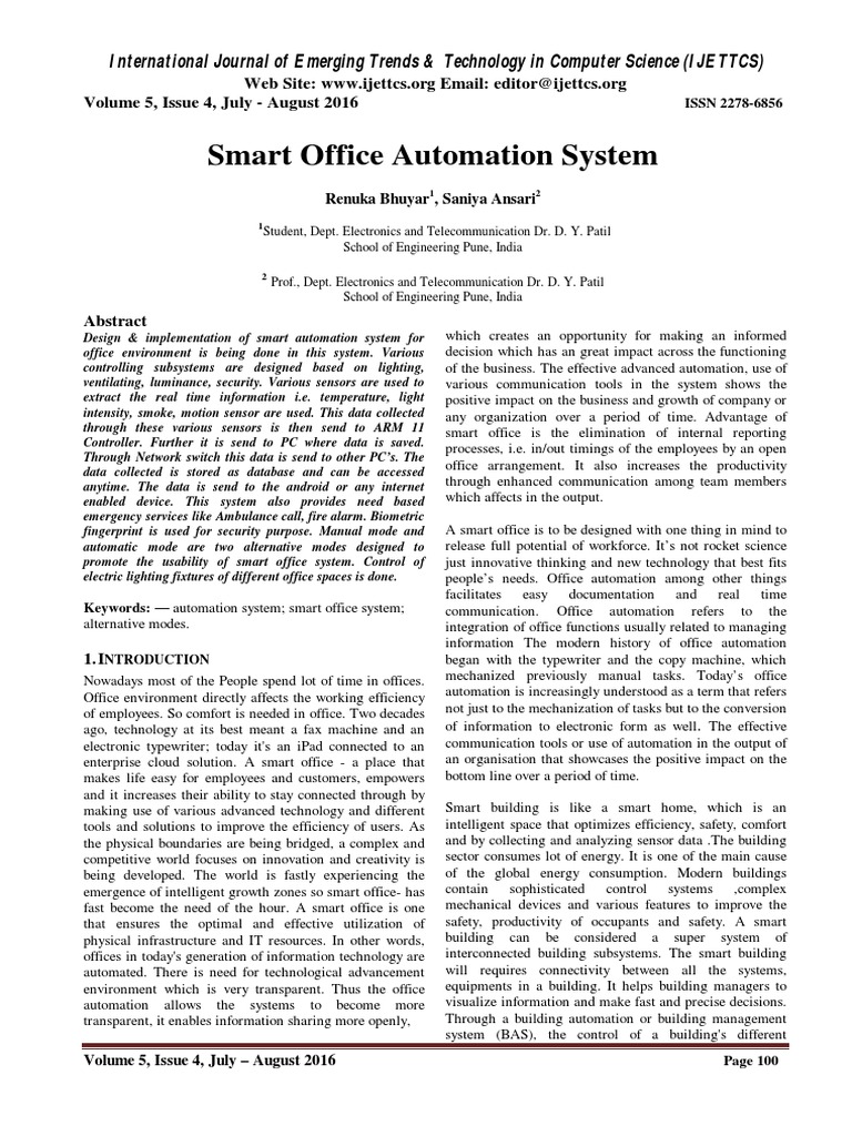 Smart Office Automation System | PDF | Building Automation | Automation
