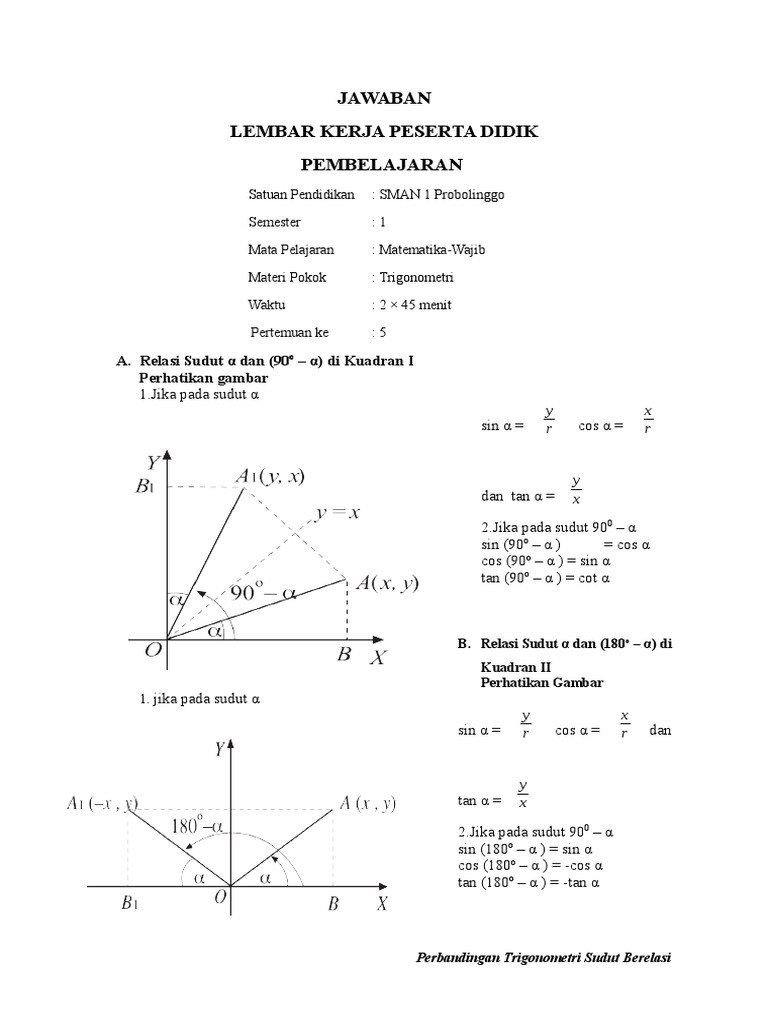 Relasi Sudut Trigonometri Kuadran | PDF | Metode & Bahan Ajar | Sains ...