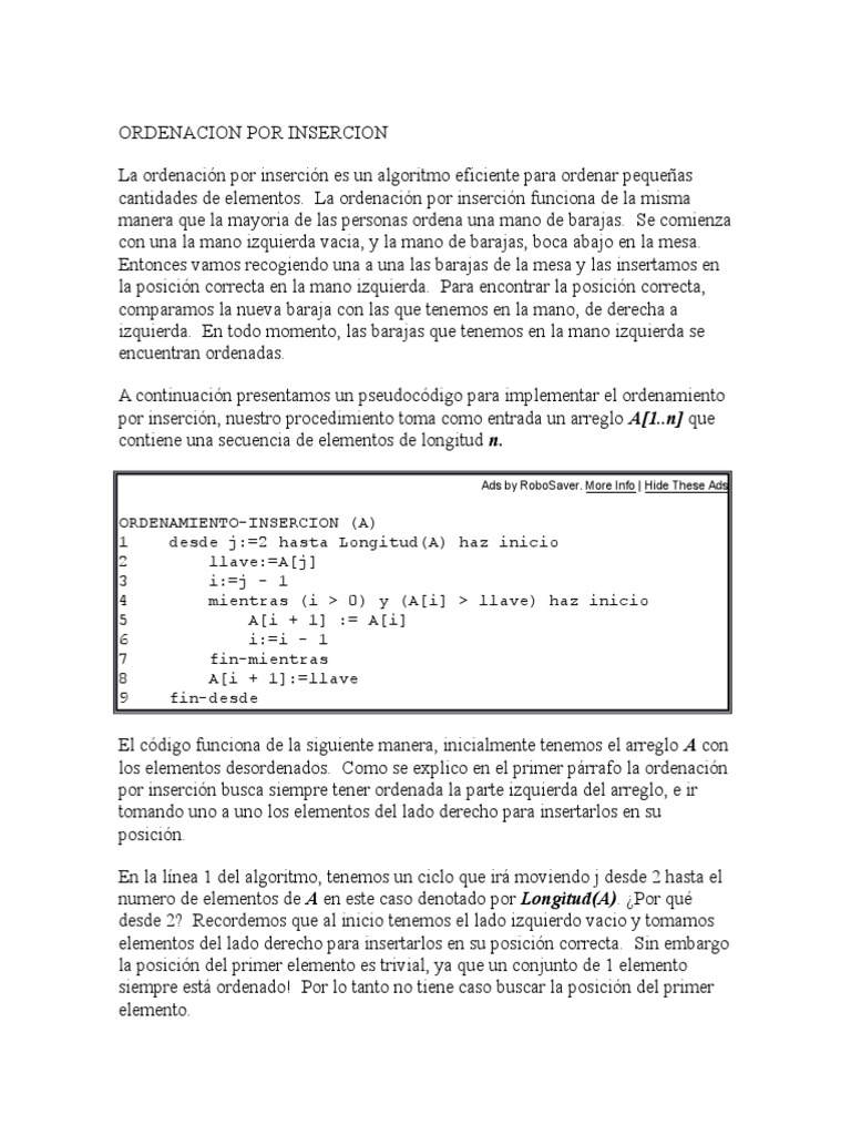 Insertion Sort | PDF | Algoritmos | Informática