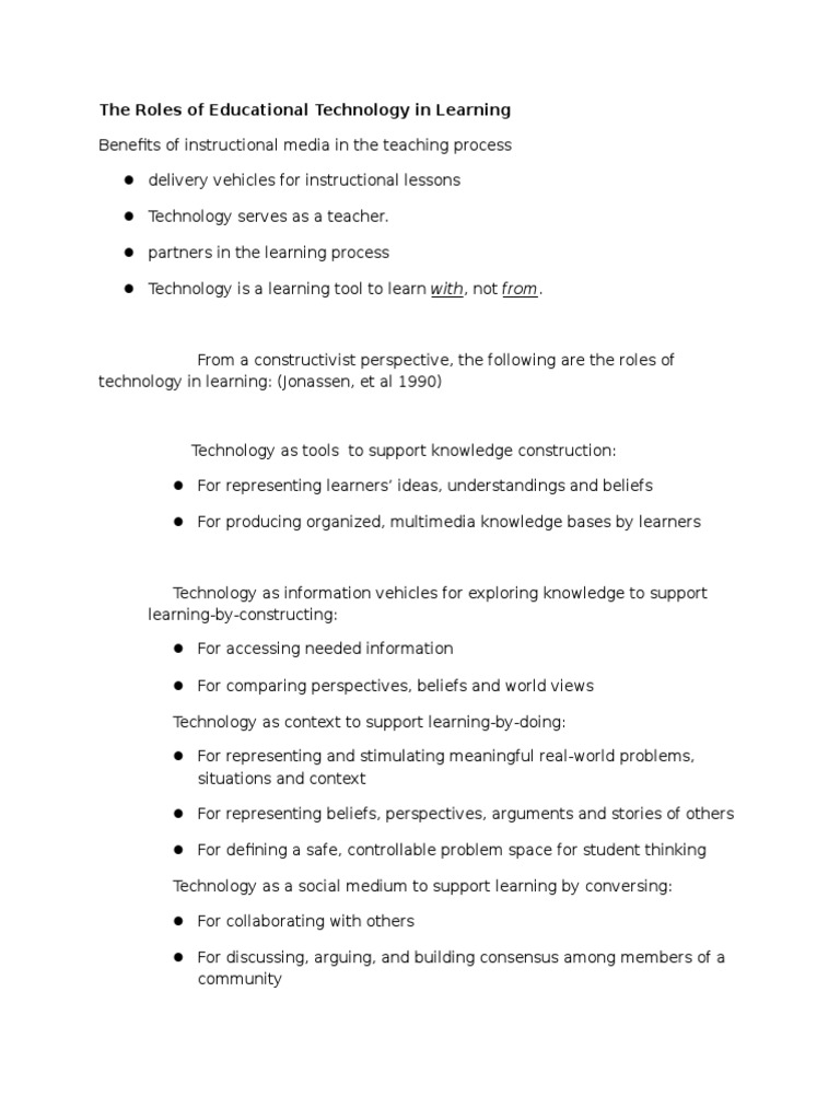 The Roles of Educational Technology in Learning | PDF