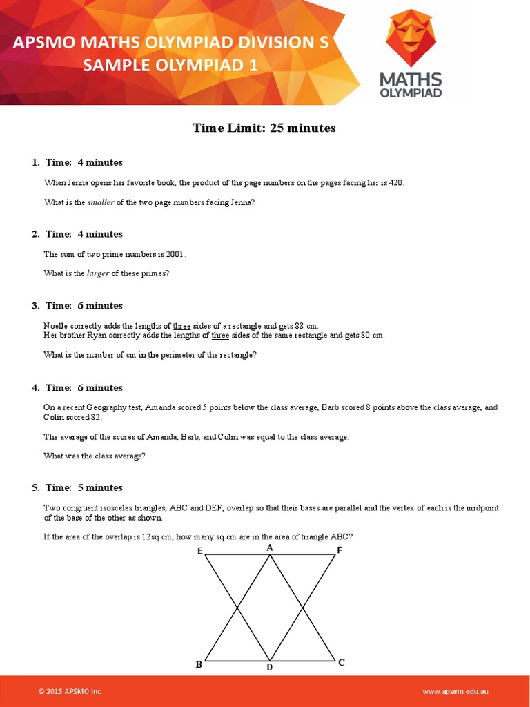 APSMO Olympiad Sample DivS 1 | PDF