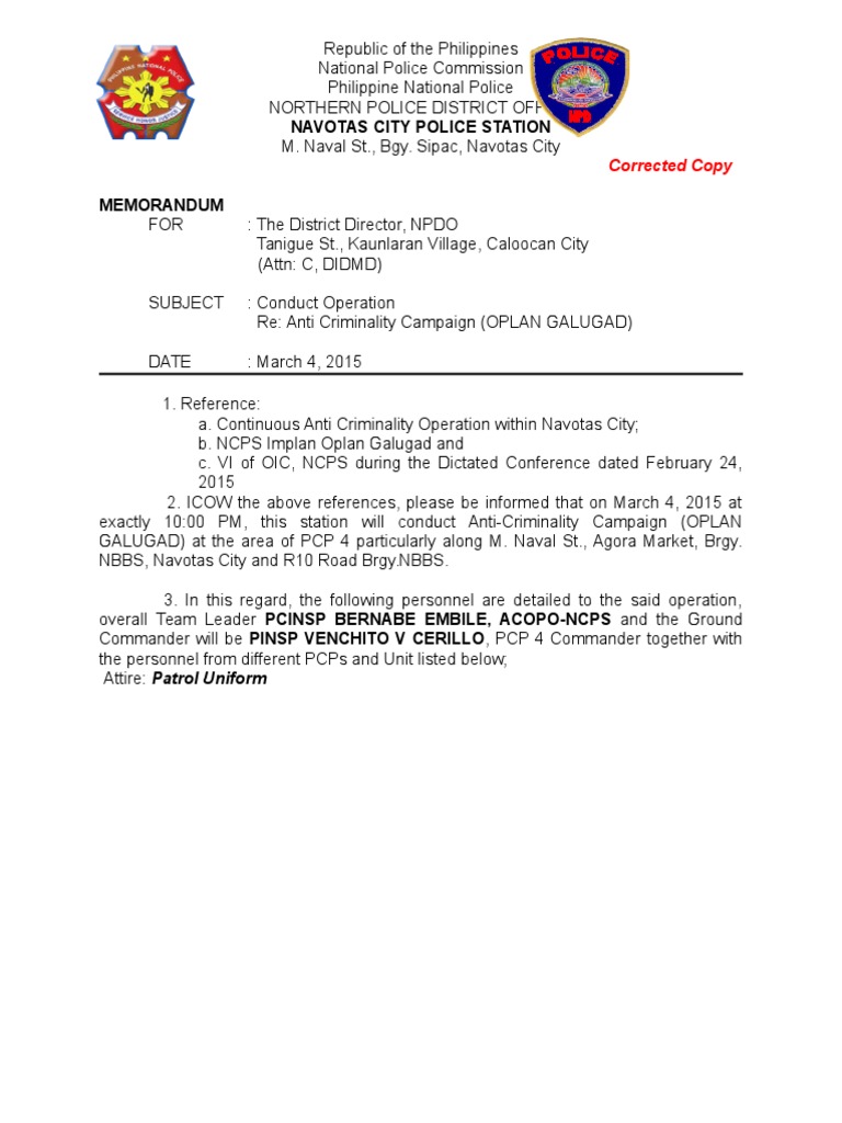 Oplan Galugad Dated March 4, 2015 Corrected | PDF