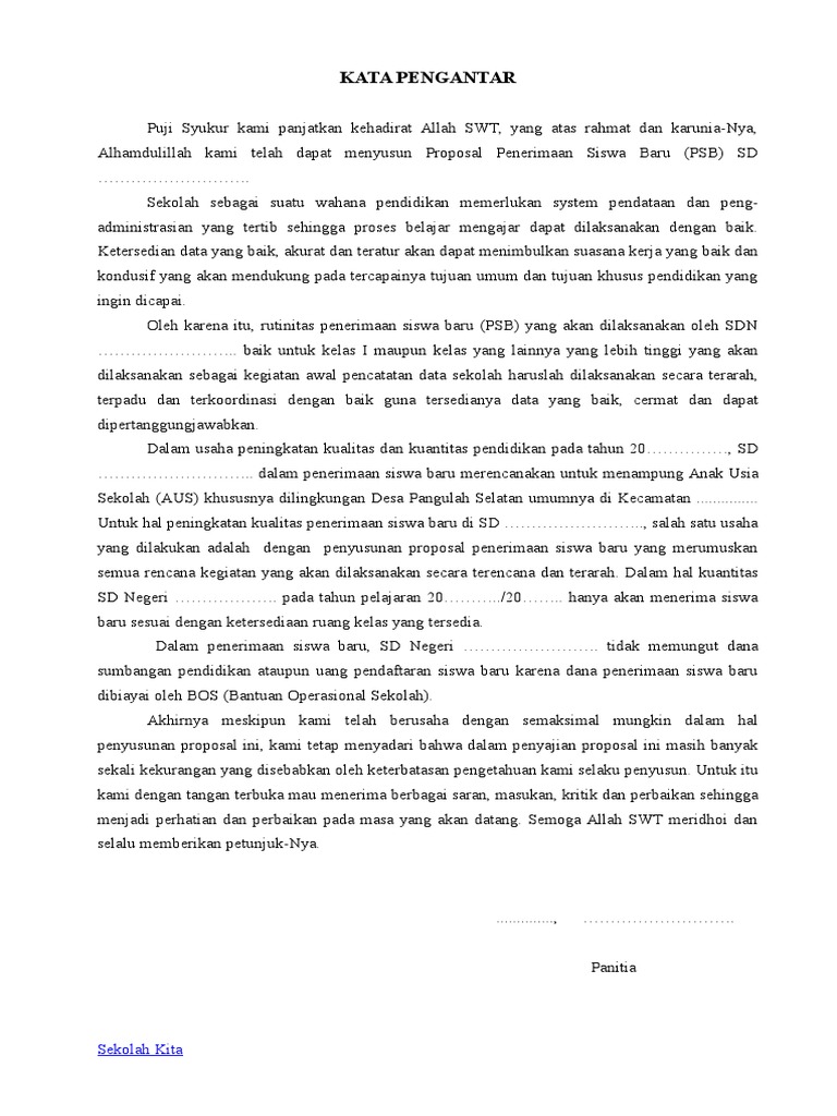 Contoh Proposal Penerimaan Peserta Didik Baru (PPDB) | PDF