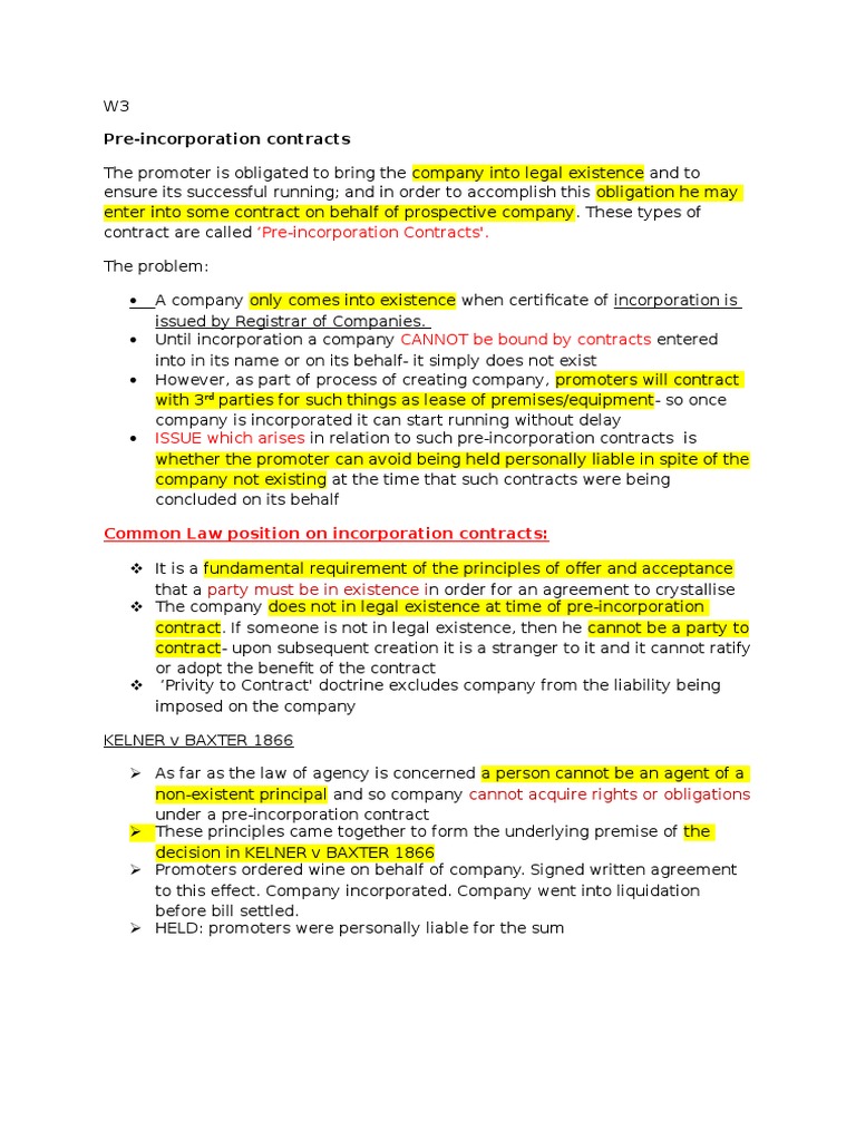 Pre Incorporation Contracts | PDF | Law Of Agency | Contract Law