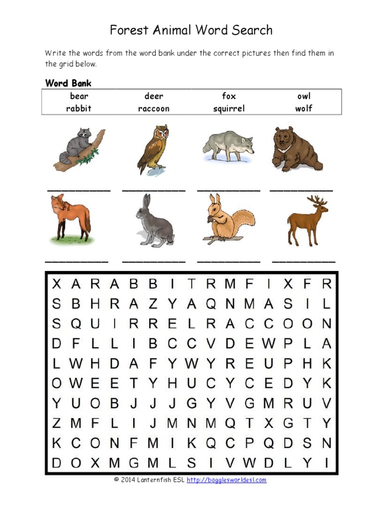 Forest Animal Search Yl | PDF | Games & Activities | Language Arts ...