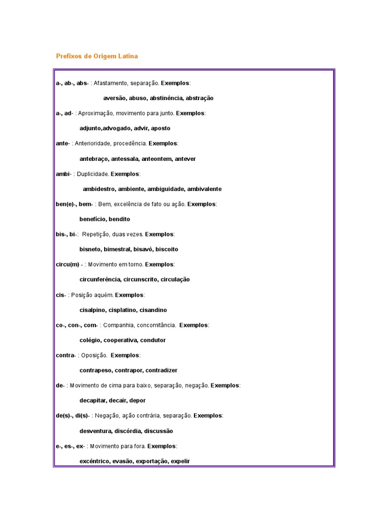 Prefixos de Origem Latina | PDF | Advérbio | Tipologia linguística