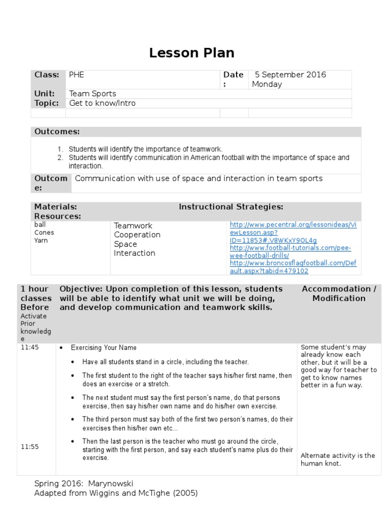 Phe Lesson Plan1 | PDF | Sports | Leisure Phe Lesson Plan1 | PDF | Sports | Leisure