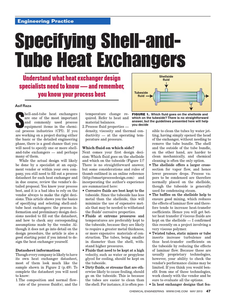 Specifying Shell-And-Tube Heat Exchangers (Chemical Engineering) May ...