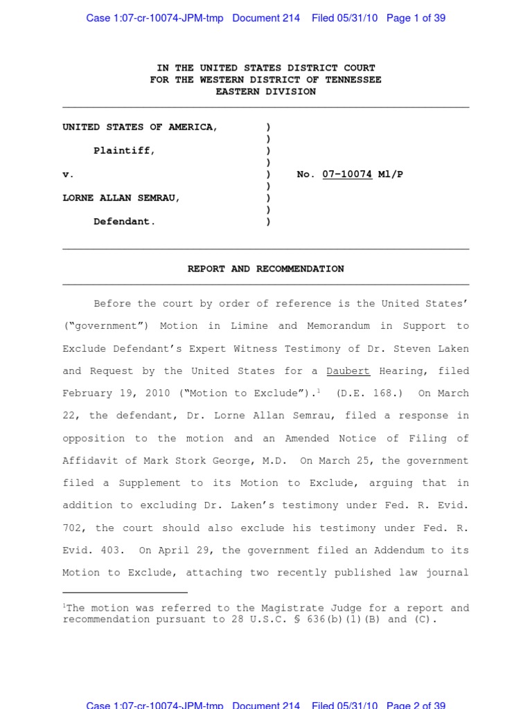 fMRI Report and Recommendation | PDF | Daubert V. Merrell Dow Pharmaceuticals | Daubert Standard