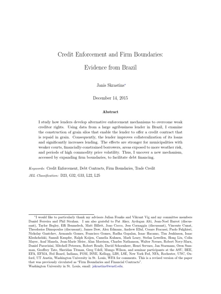 Credit Enforcement and Firm Boundaries: Evidence From Brazil | PDF ...
