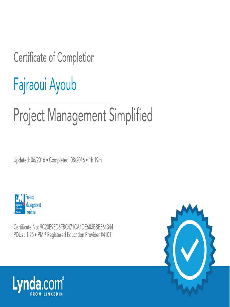 ProjectManagementSimplified CertificateOfCompletion | PDF | Business