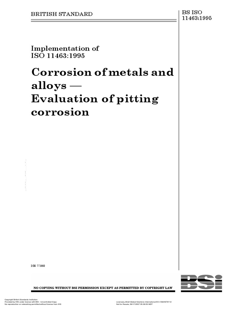 BS ISO 11463 cORROSION OF METALS AND ALLOYS EVALUATION OF PITTINGS PDF | PDF | Corrosion ...