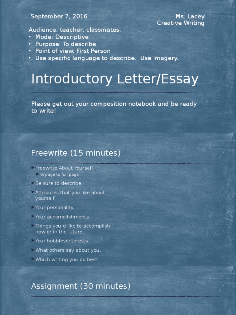 Introductory Essay Writing Assignment | PDF | Career & Growth | Home ...