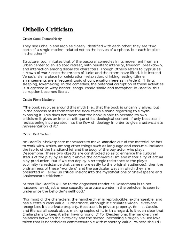 Religious and Preaching Discourses in Othello: An Analysis of Critical ...