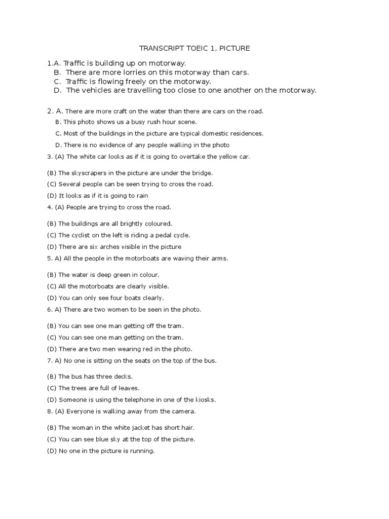 Transcript Toeic 1 | PDF | Controlled Access Highway | Traffic