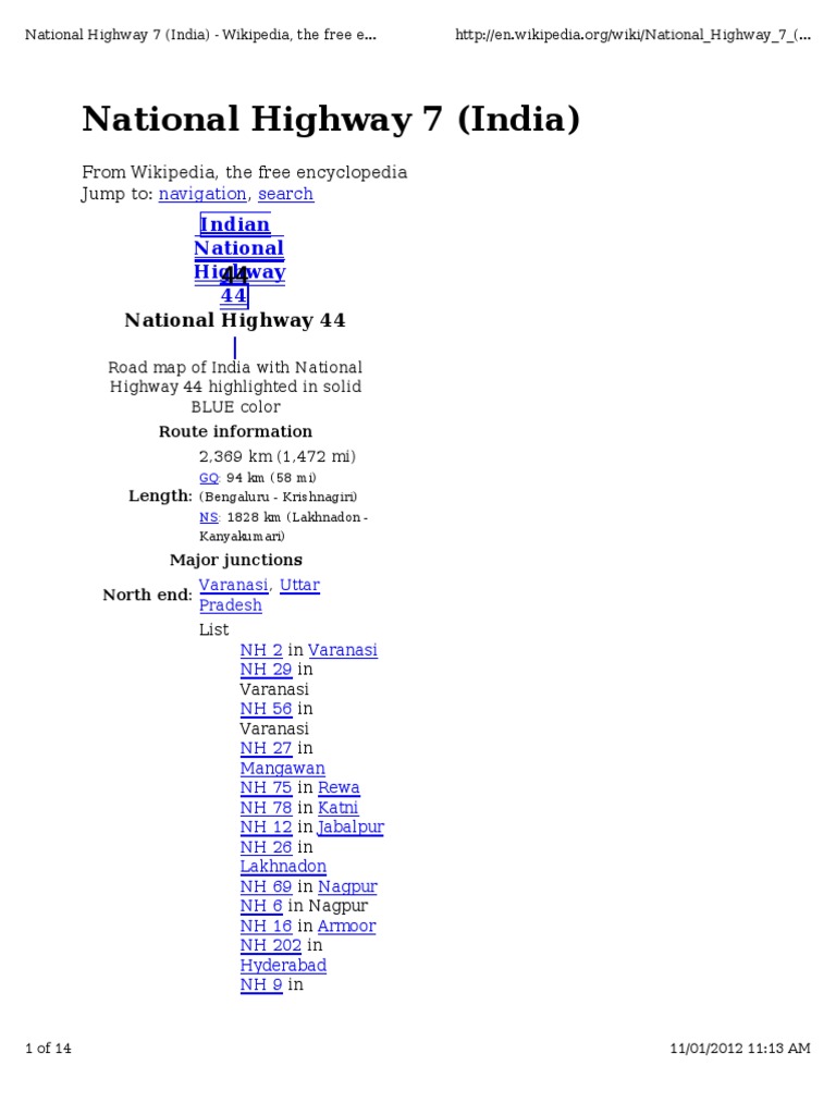 National Highway 7 (India) | PDF | Websites | Road