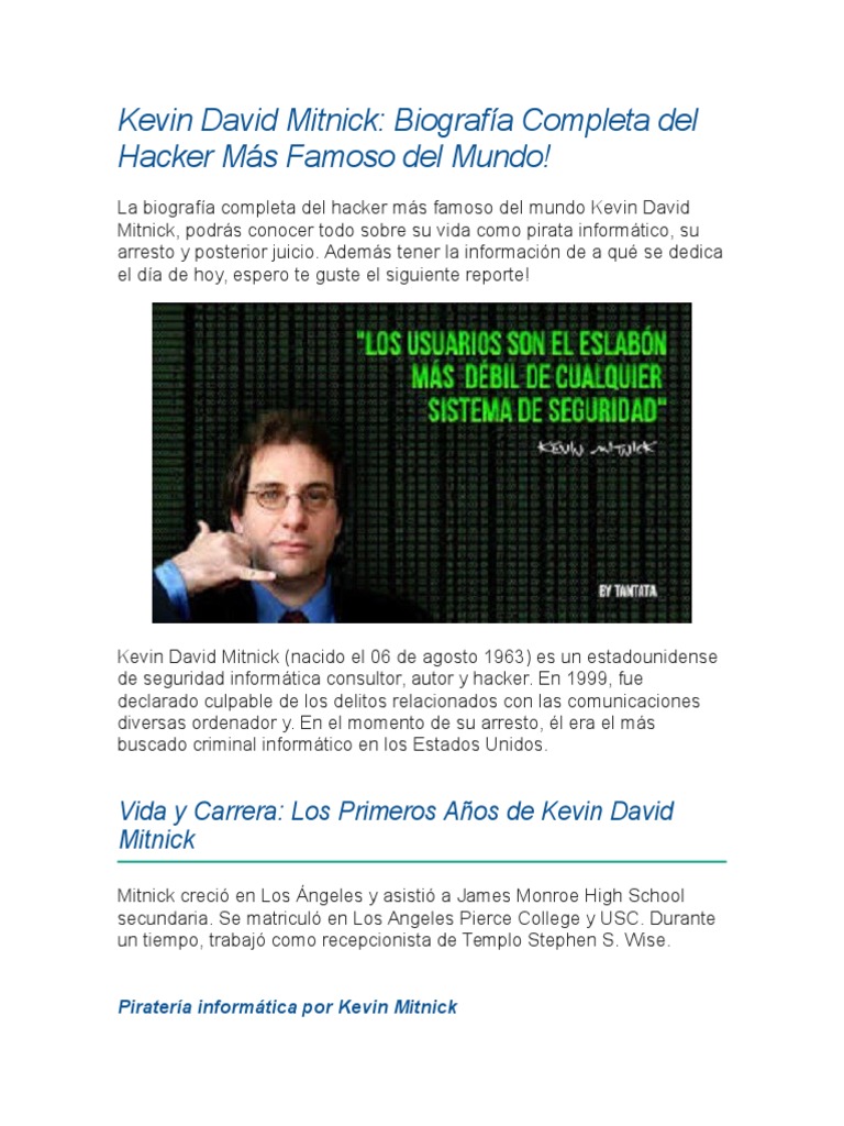 Kevin David Mitnick | PDF | Ingeniería Social (Seguridad) | Hacker de ...