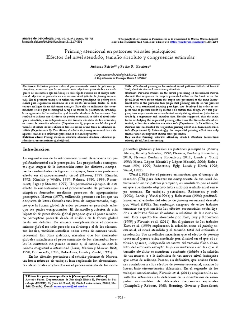 Priming Atencional en Patrones Visuales Jerárquicos Efectos Del Nivel Atendido, Tamaño Absoluto ...