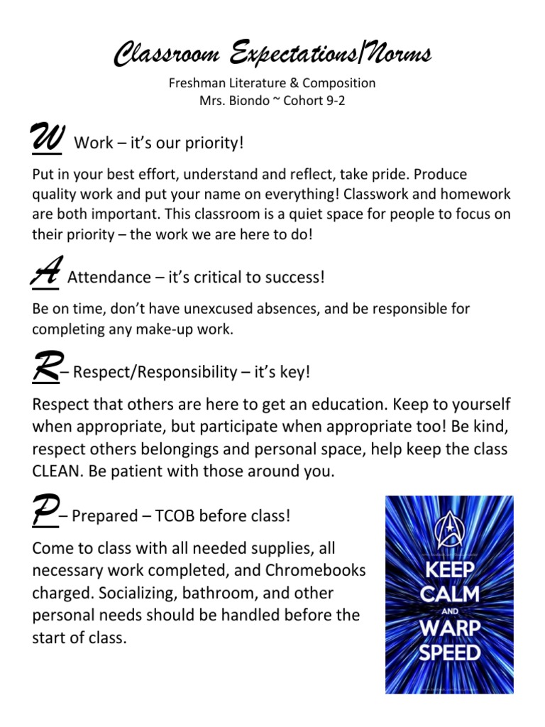 Classroom Expectations | PDF