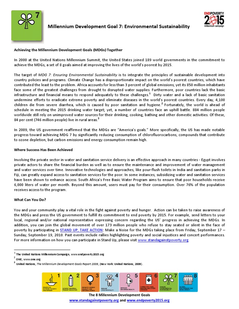 MDG 7: Ensuring Environmental Sustainability | PDF | Millennium ...