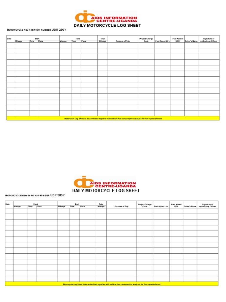 Daily Motorcycle Log Sheet Template | PDF | Business | Finance & Money ...