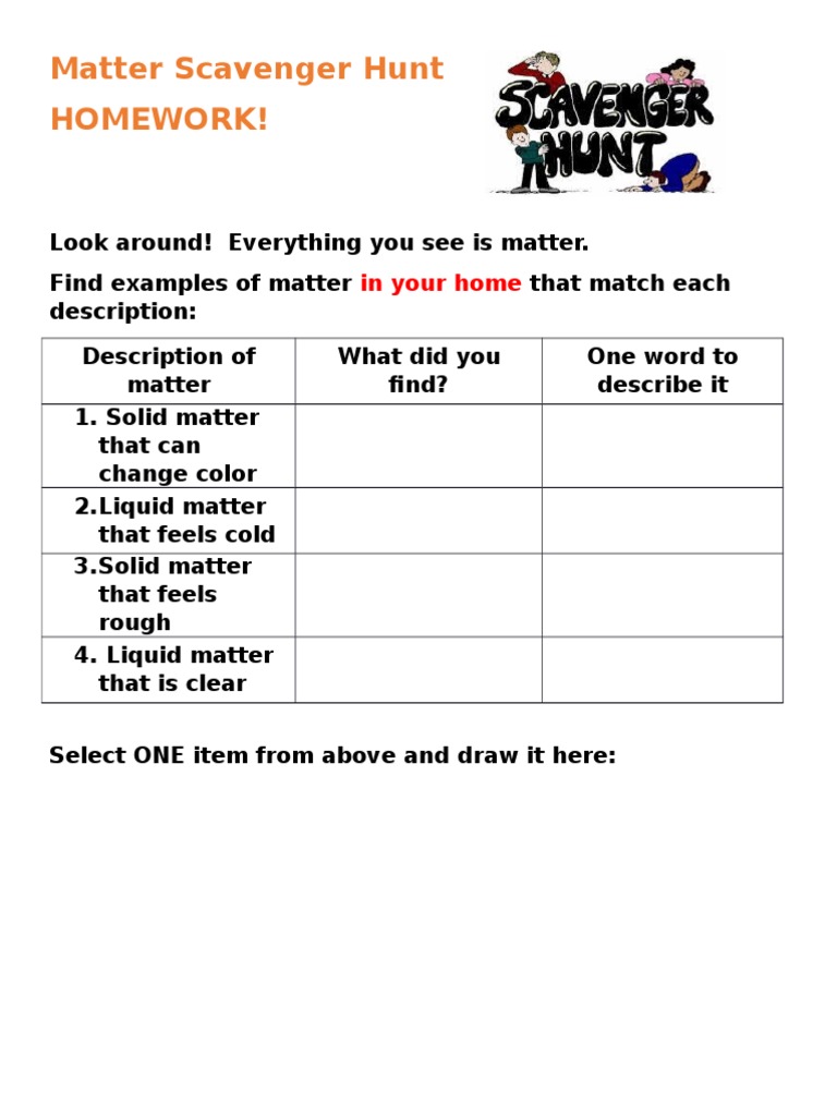 As Matter Scavenger Hunt HW | PDF | Philosophy | Language Arts & Discipline