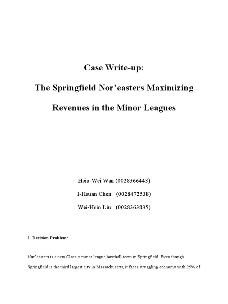 Case Write-Up The Springfield Noreasters | PDF | Prices | Survey Methodology