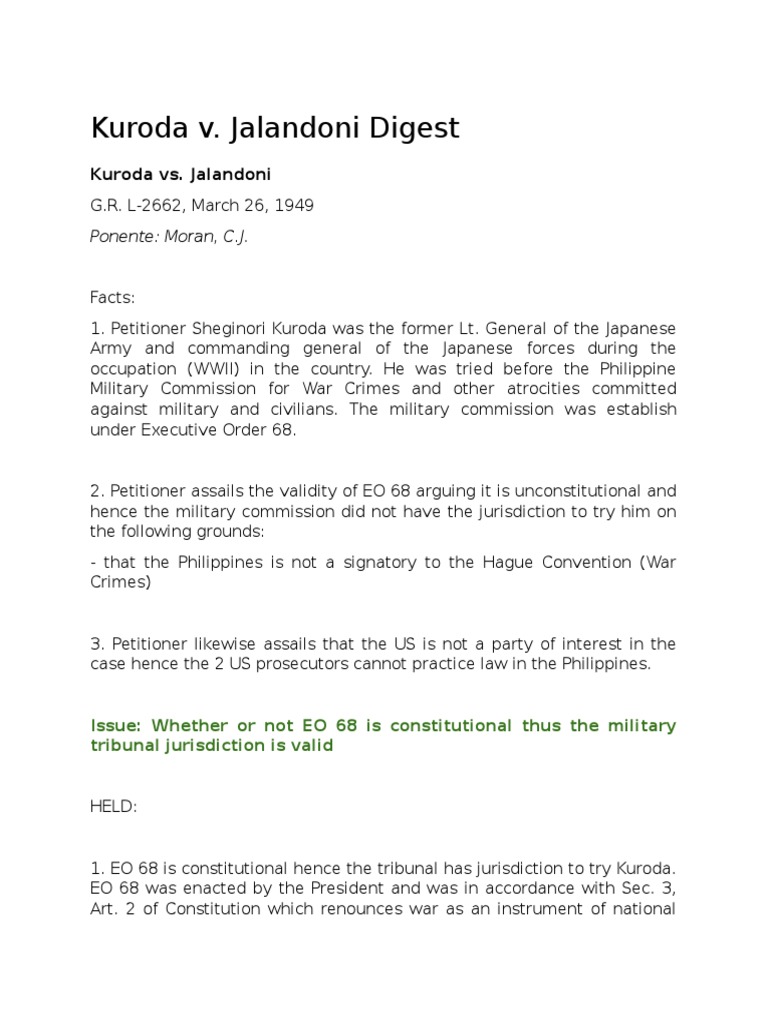 Kuroda vs. Jalandoni (42 OG 4282) Case Digest | PDF | War Crime ...