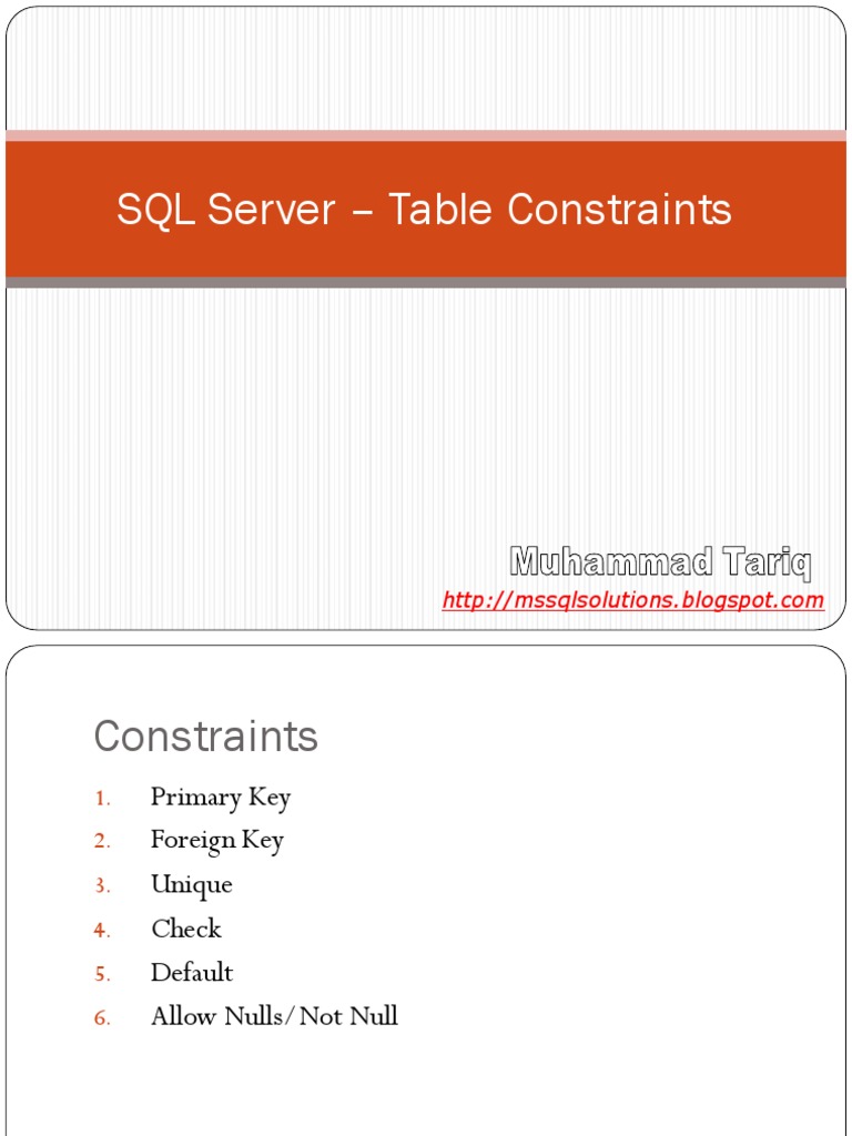 SQL Server Table Constraints | PDF | Relational Database | Data ...