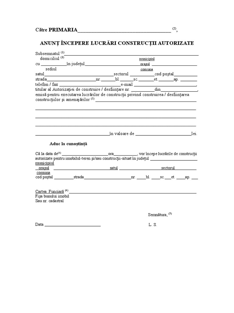 PMB Notificare Incepere Lucrari | PDF