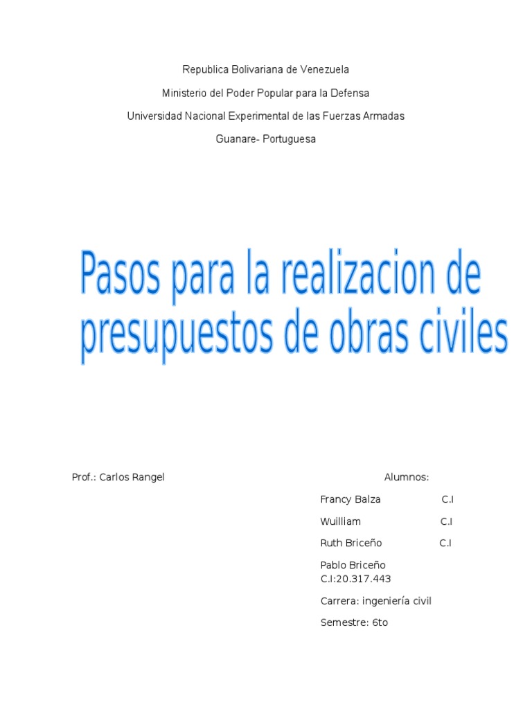 Pasos para La Realizacion de Presupuestos de Obras Civiles | PDF | Presupuesto | Diseño