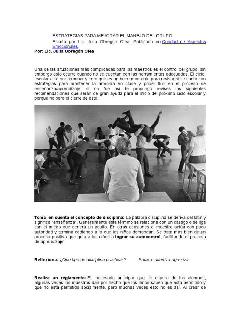 Estrategias para Mejorar El Manejo Del Grupo | PDF | Disciplinas ...