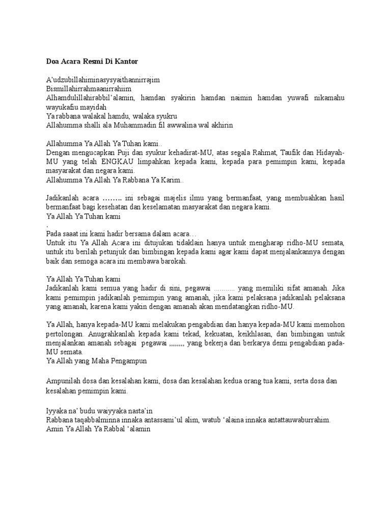 Doa Acara Resmi Di Kantor | PDF | Pengembangan Diri | Agama & Spiritualitas