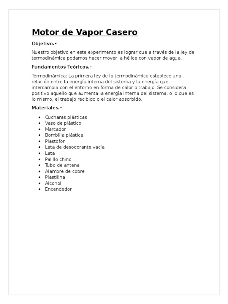 Motor de Vapor Casero | PDF