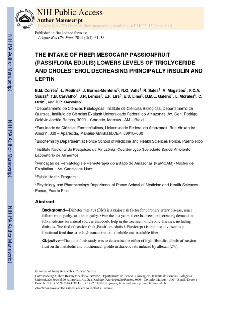 The Intake of Fiber Mesocarp Passionfruit (Passiflora Edulis) Lowers ...