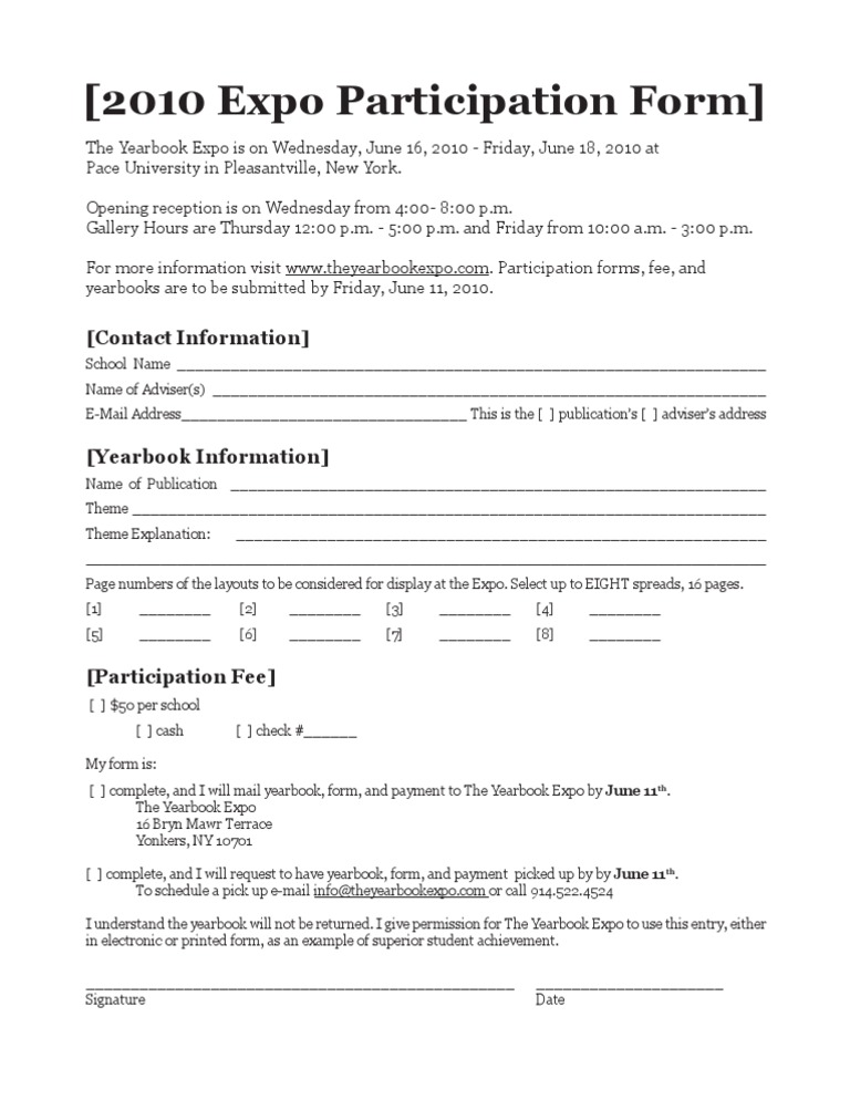 2010 Yearbook Expo Participation Form | PDF | Career & Growth