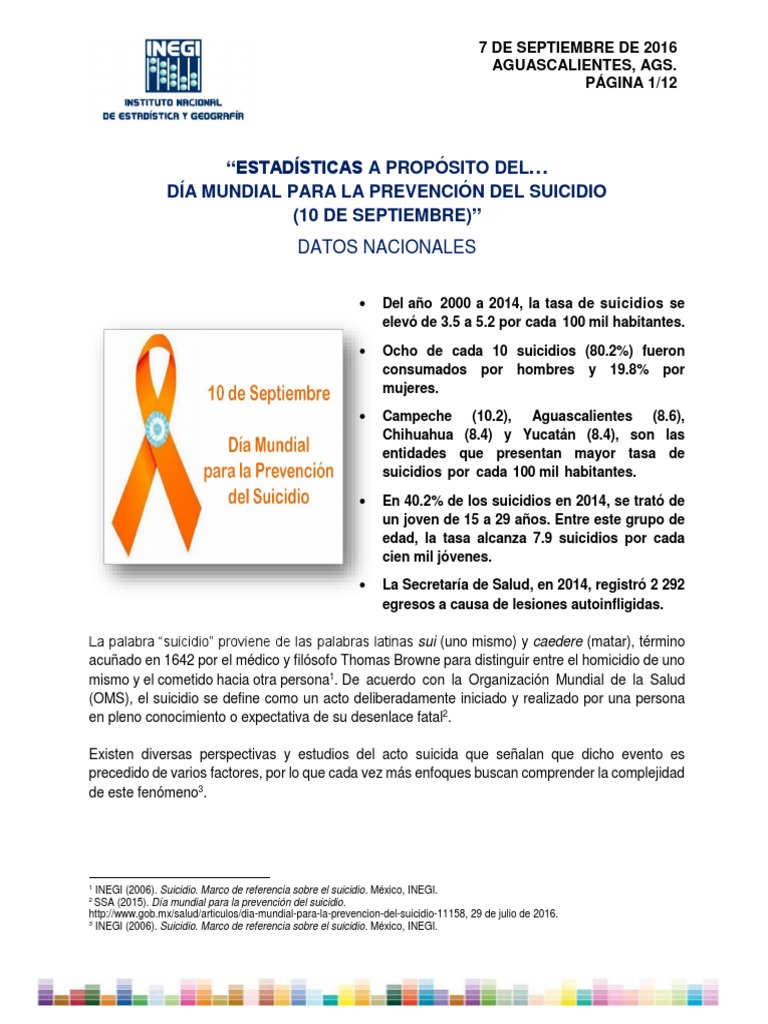 Datos de Suicidios en Inegi | PDF | Suicidio | Salud y bienestar