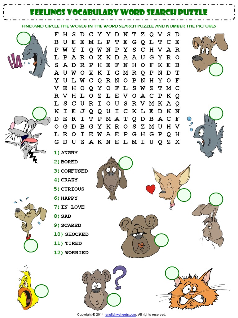 Feelings Emotions Esl Vocabulary Word Search Puzzle Worksheet PDF | PDF ...