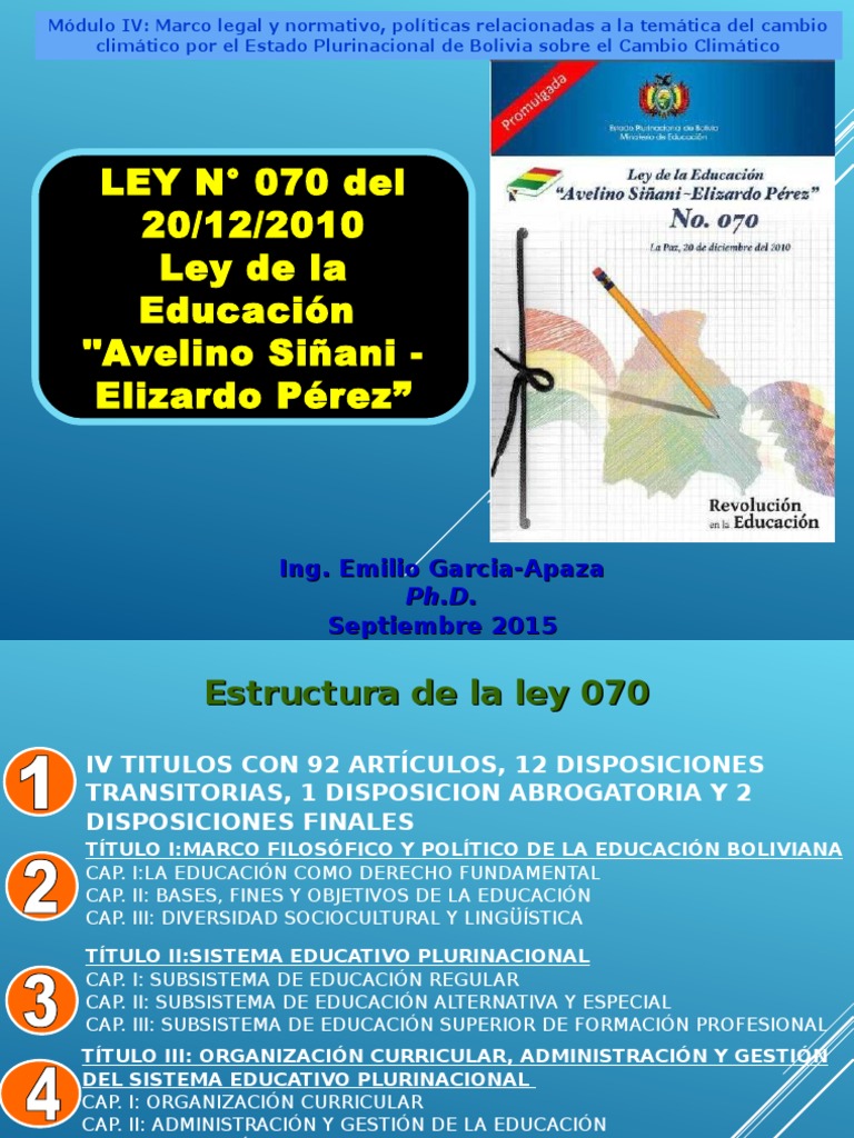 Ley 070 Avelino Siñani | Bolivia | Gente indígena | Free 30-day Trial | Scribd