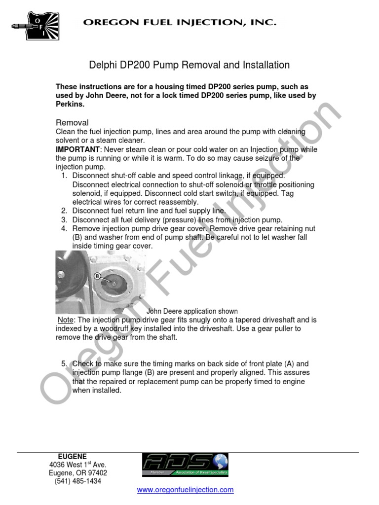 Delphi DP200 Injection Pump John Deere Housing | PDF | Fuel Injection ...