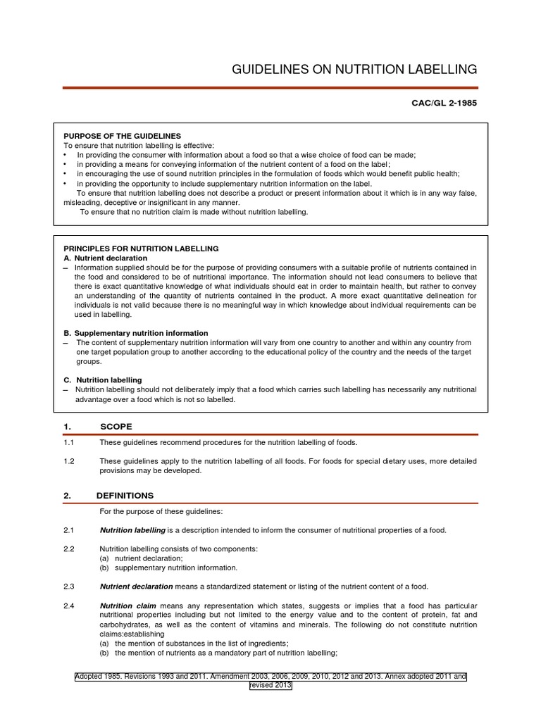 Codex Alimentarius Guidelines On Nutrition Labelling - 002e PDF | PDF ...