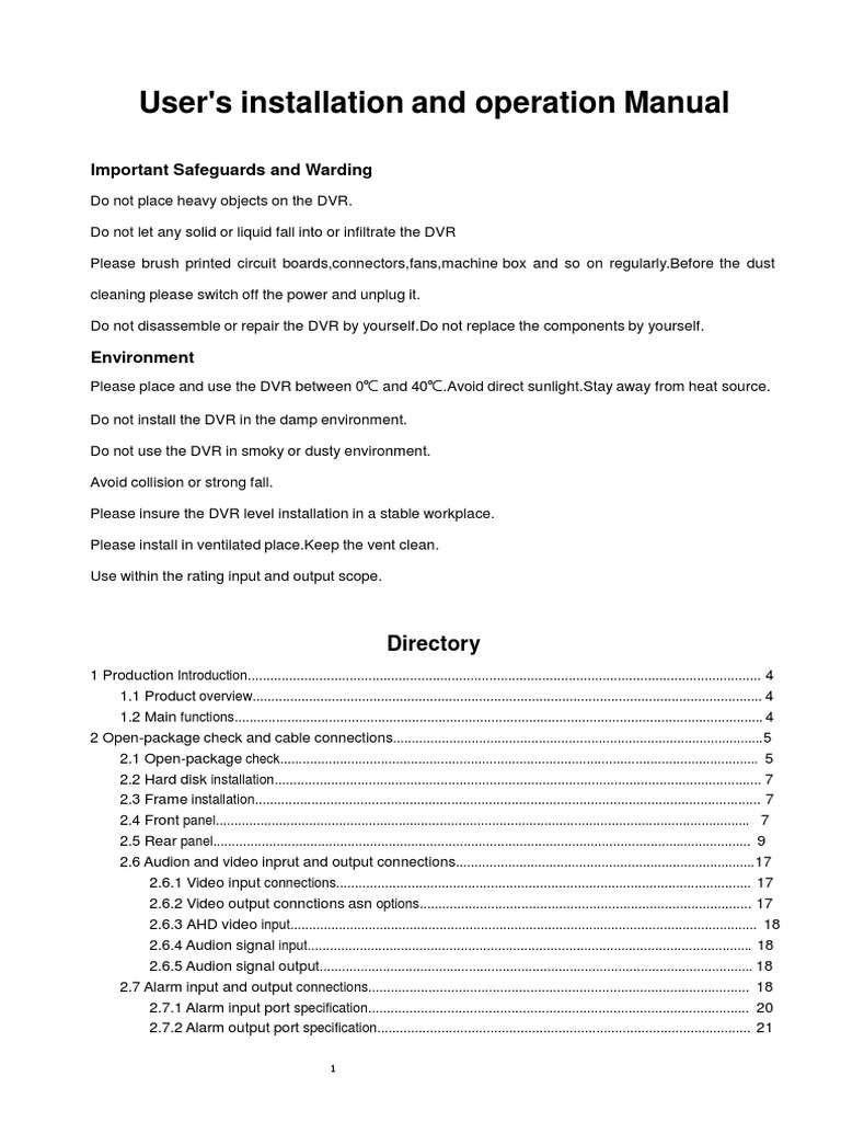 DVR User Manual | PDF | Power Supply | Video