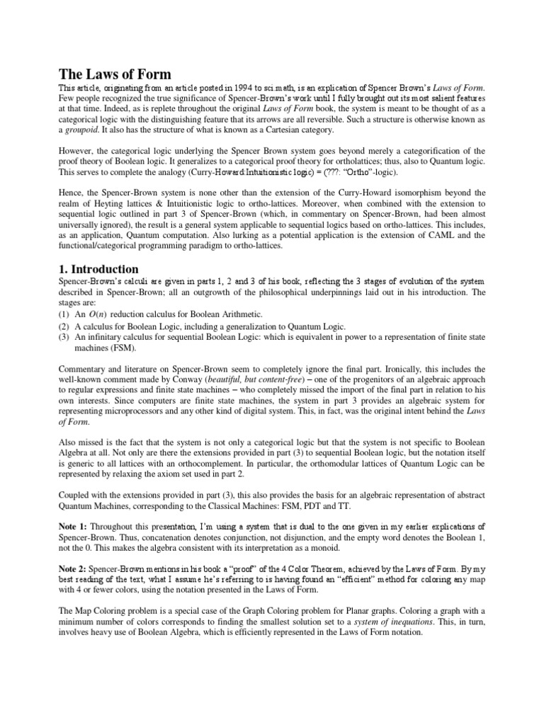 Understanding Spencer Brown's Laws of Form | PDF | Boolean Algebra ...