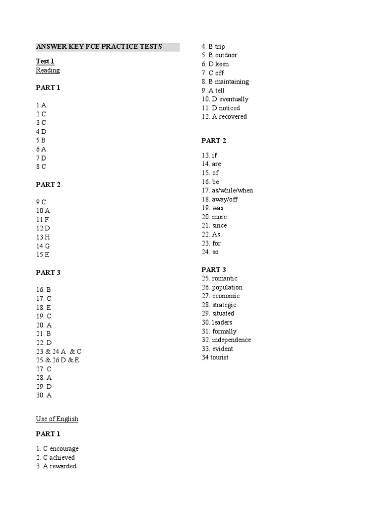 Answer Key Fce Practice Tests | PDF | Sports & Recreation