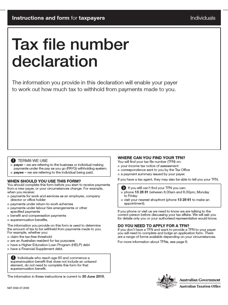 Tax File Number Declaration | PDF | Withholding Tax | Payments