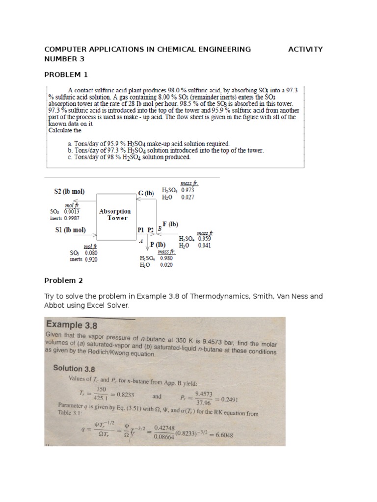 Computer Applications in Chemical Engineering Activity Number 3 Problem ...